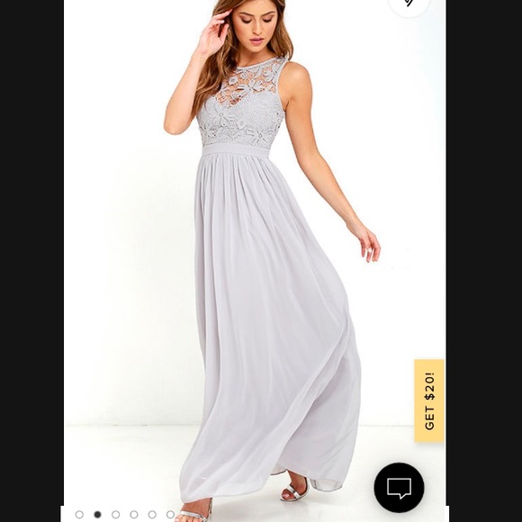 Lulus | Dresses | Lulus Gray Lace Top Aline Open Back Maxi Dress | Poshmark